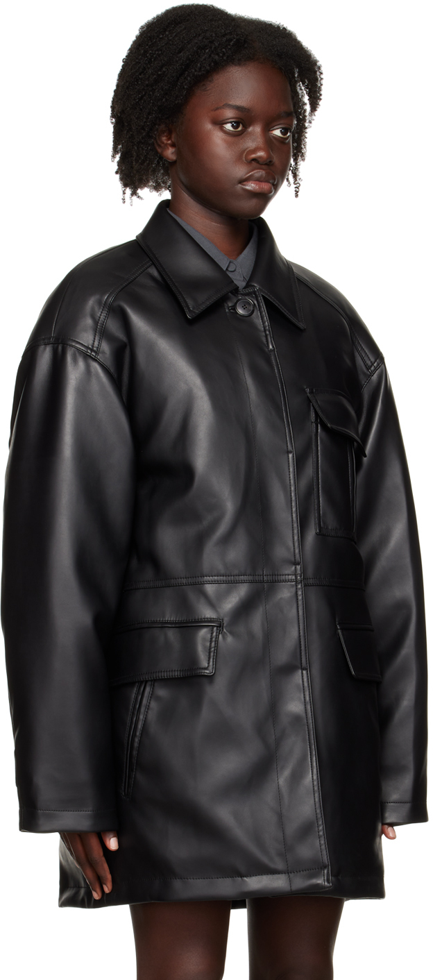 System Black Faux-Leather Jacket System
