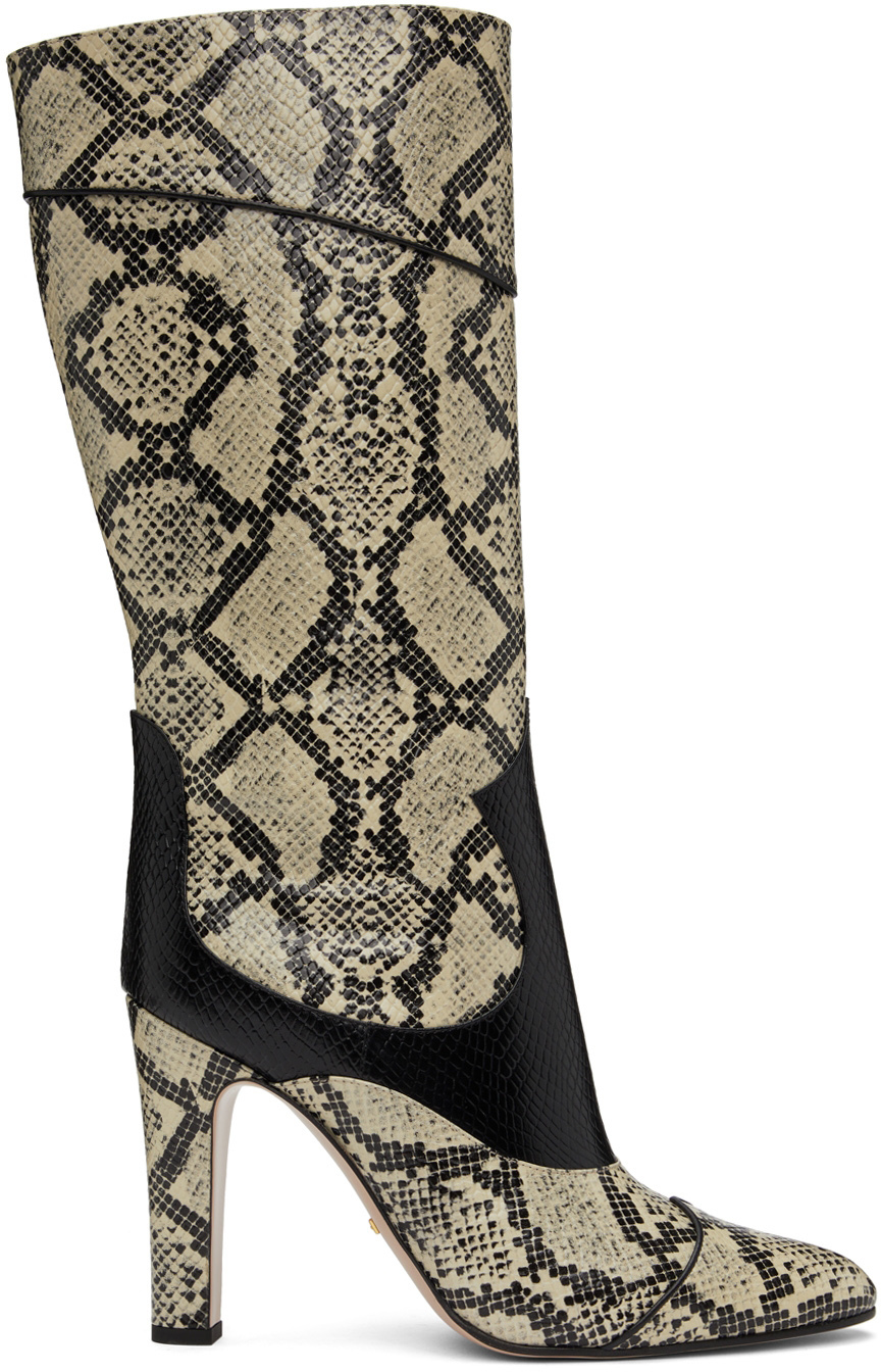 Gucci Beige Python Print Tall Boots Gucci