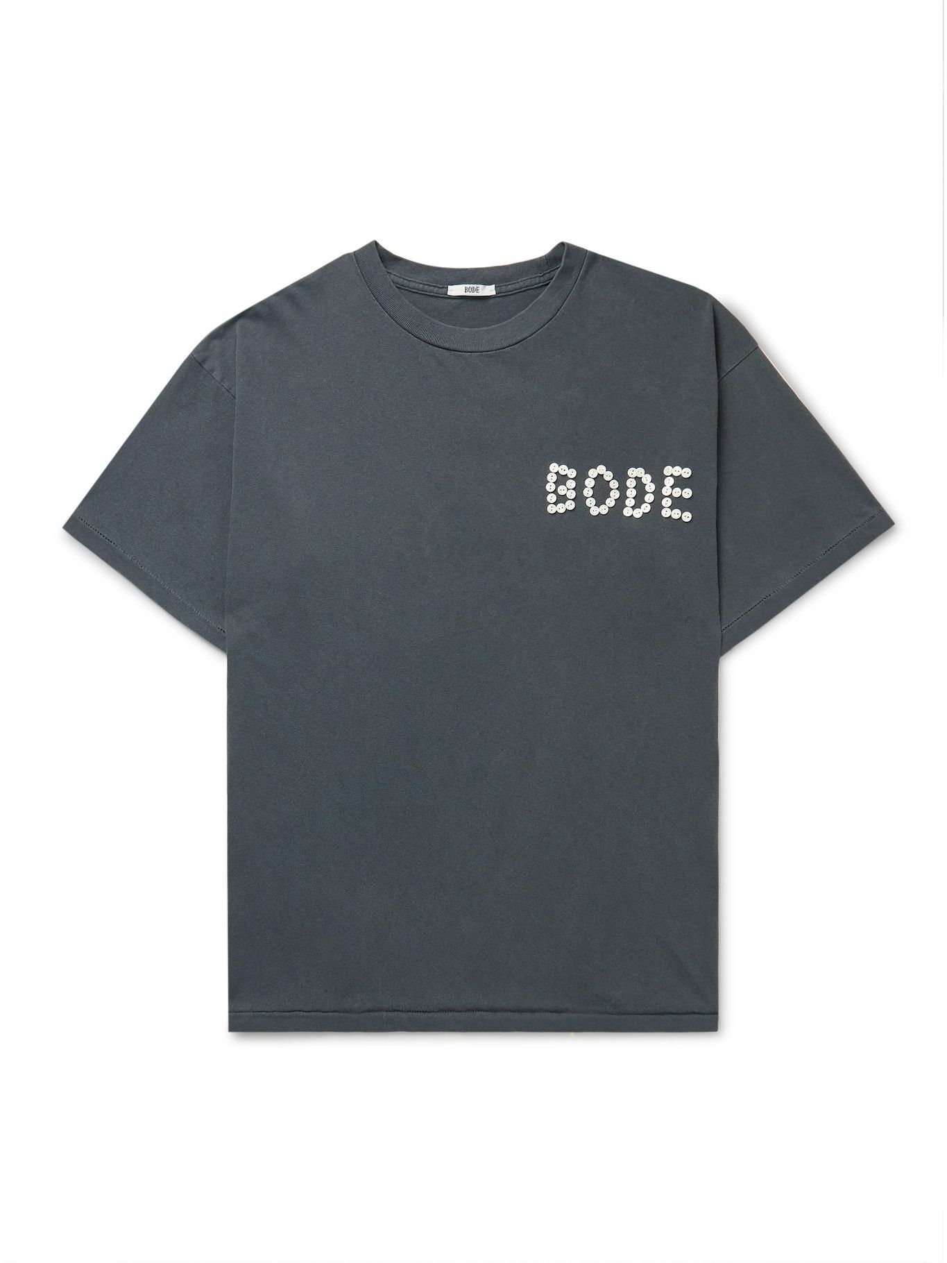 BODE - Button-Embellished Cotton-Jersey T-Shirt - Gray Bode