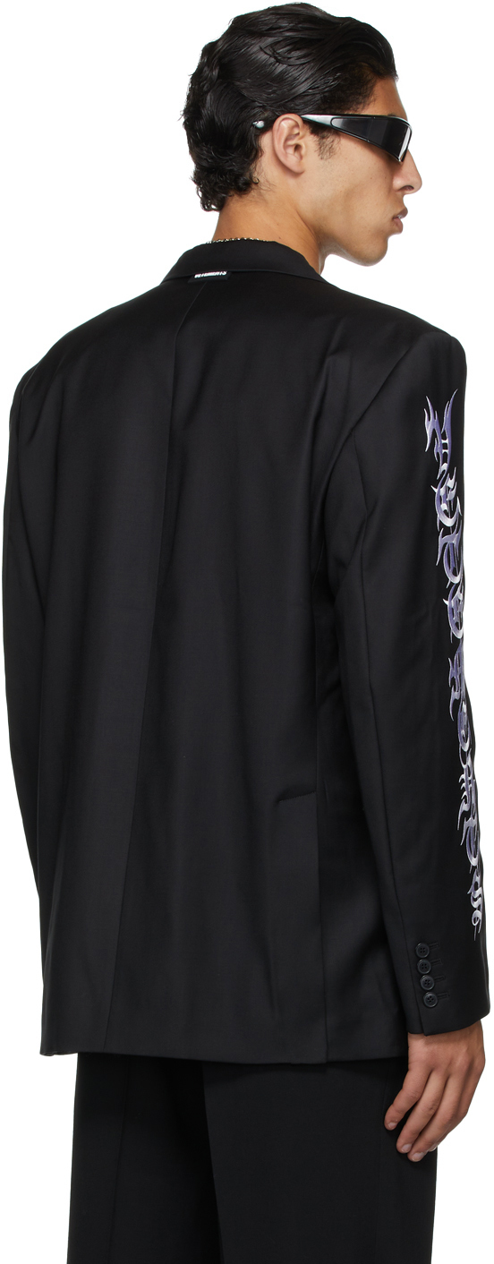 VETEMENTS Black Embroidered Gothic Logo Blazer Vetements