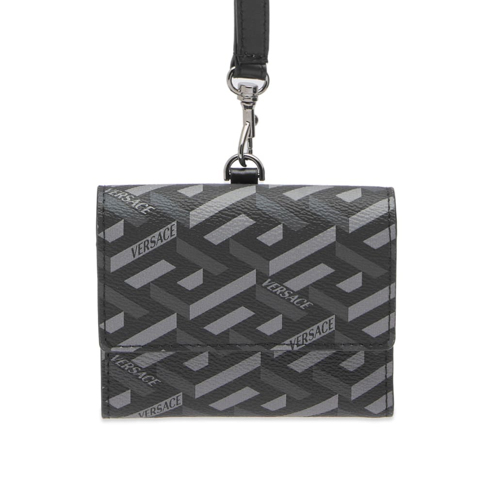 Versace Men's Monogrammed Logo Lanyard Wallet in Black/Grey Versace