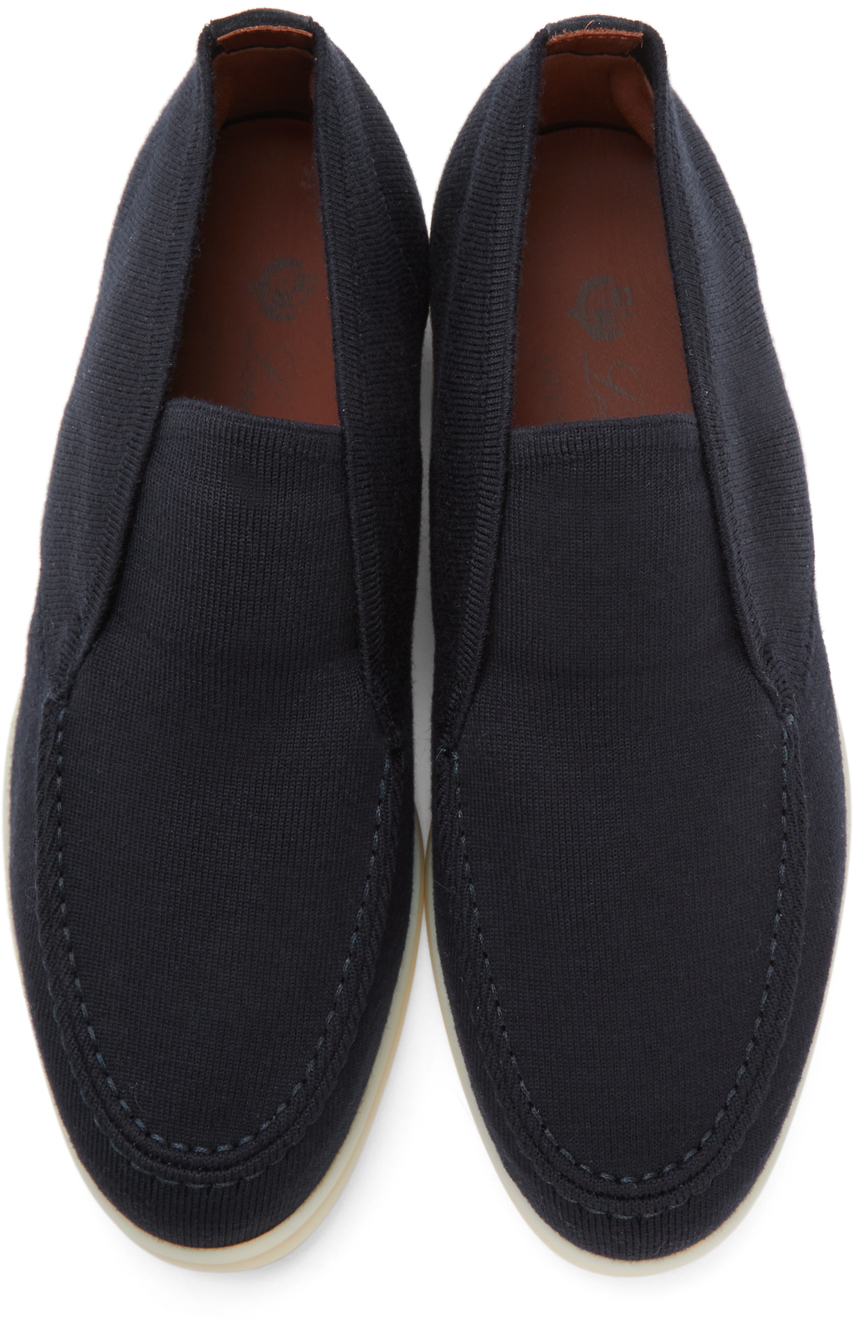 Loro Piana Navy Knit Open Walk Boots Loro Piana