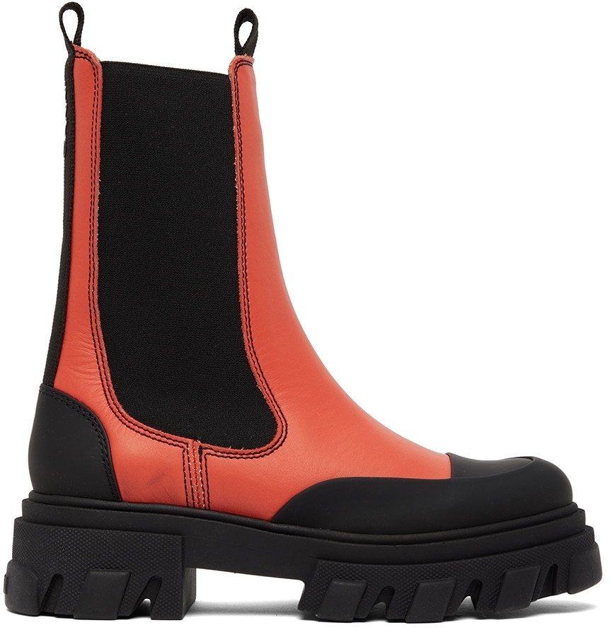 GANNI Red Chelsea Ankle Boots GANNI