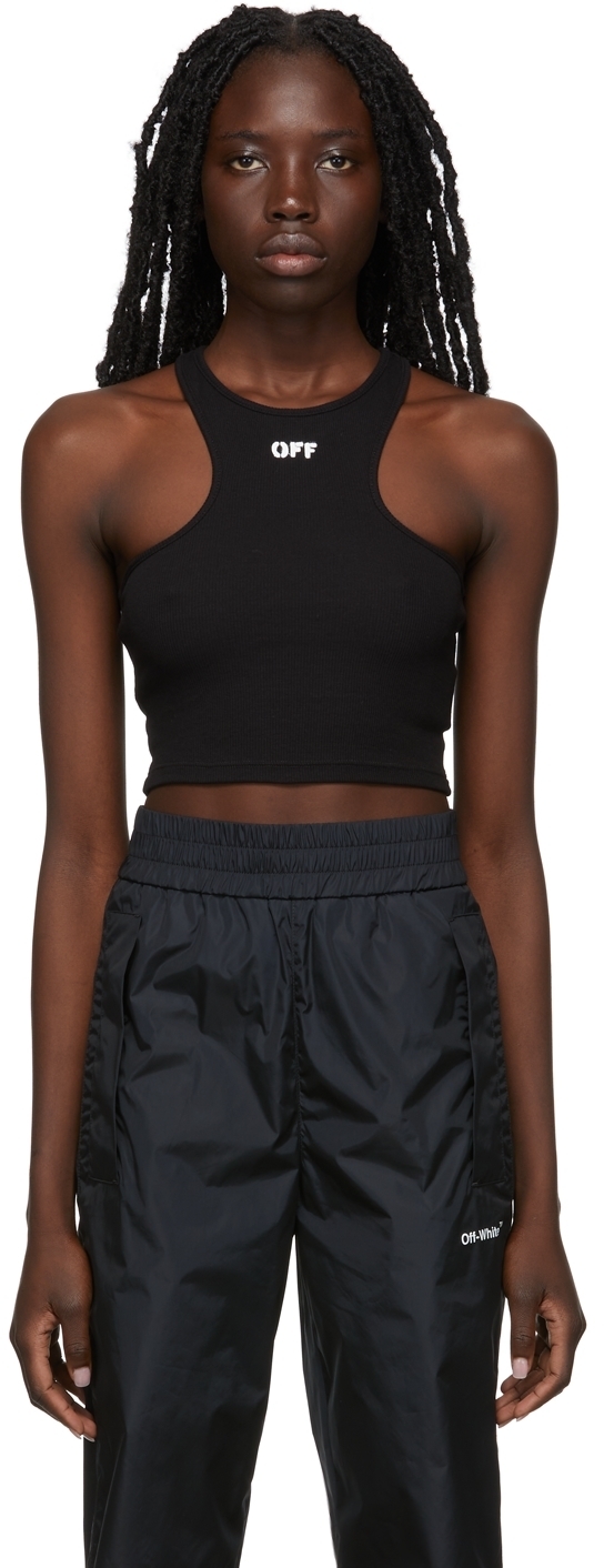 Off-White Black Stamp Logo Basic Rowing Ribbed Tank Top Off-White