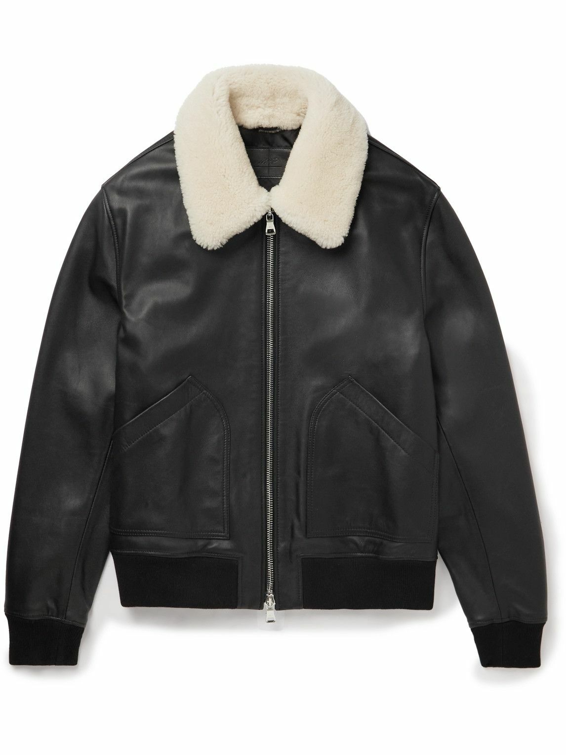 Mr P. - Shearling-Trimmed Leather Bomber Jacket - Black Mr P.
