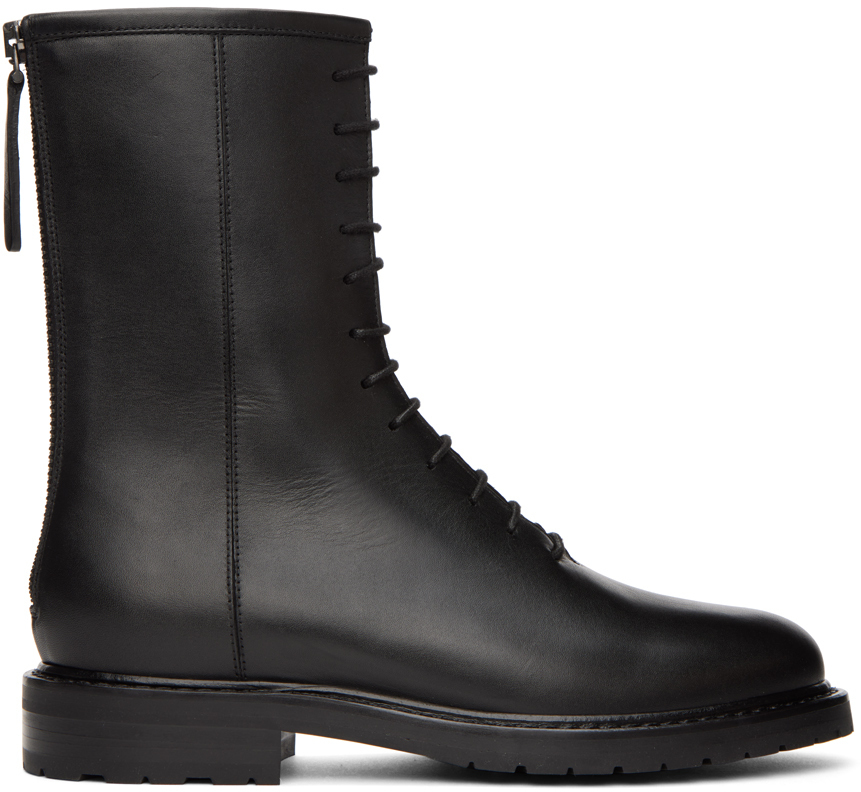 Legres Black Leather Combat Boots Legres