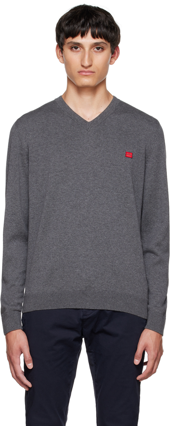 Hugo Gray V-Neck Sweater Hugo Boss