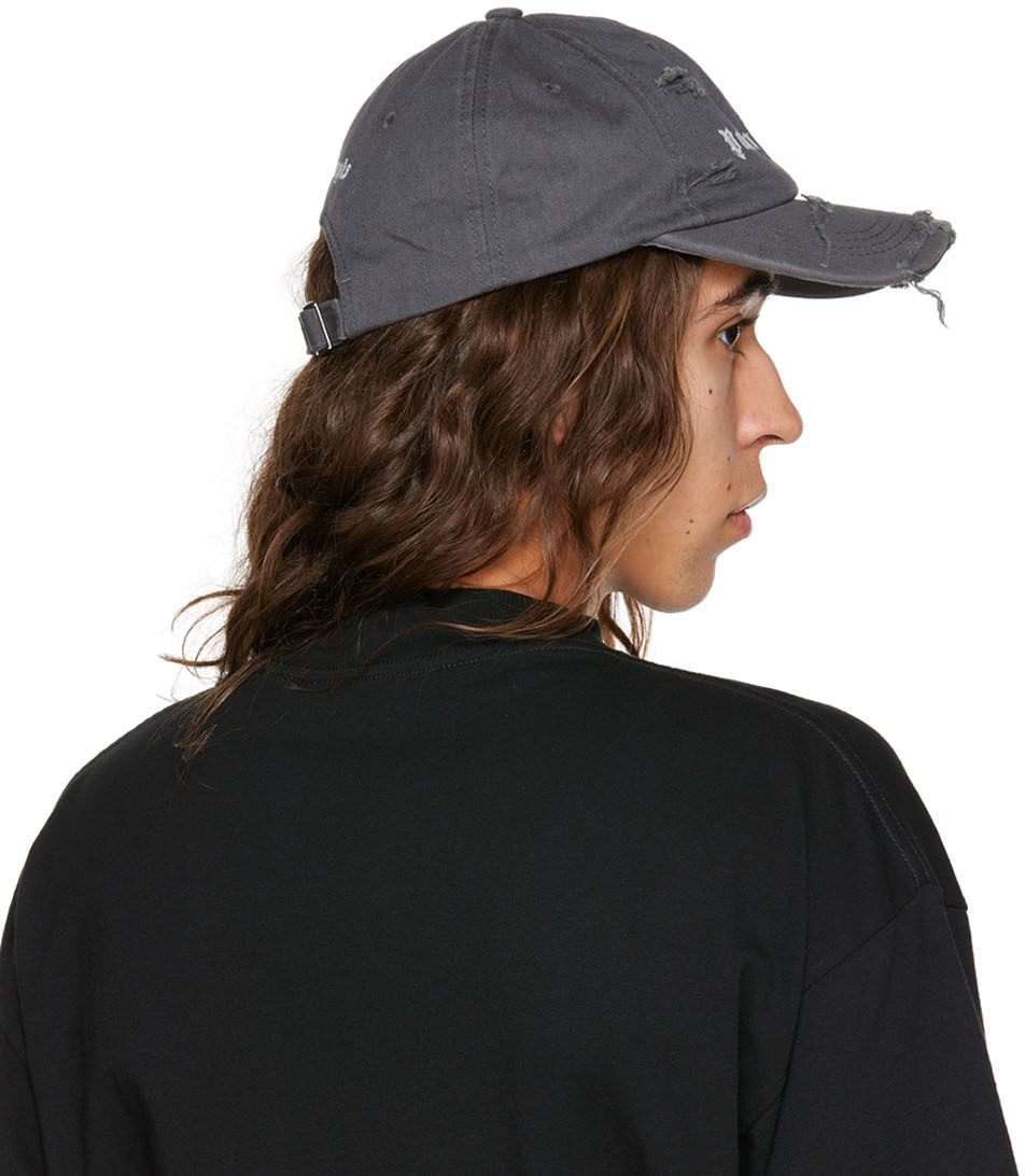Palm Angels Gray Ripped Logo Cap Palm Angels