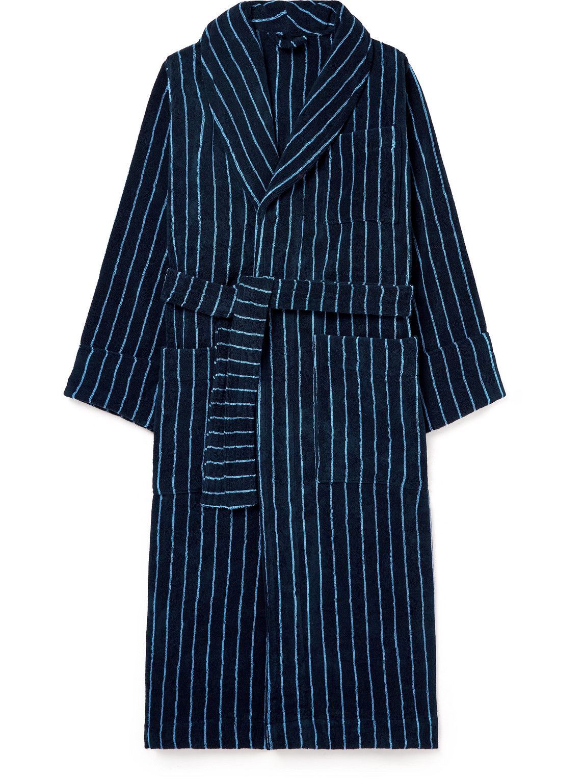 TEKLA - Striped Organic Cotton-Terry Robe - Blue Tekla Fabrics