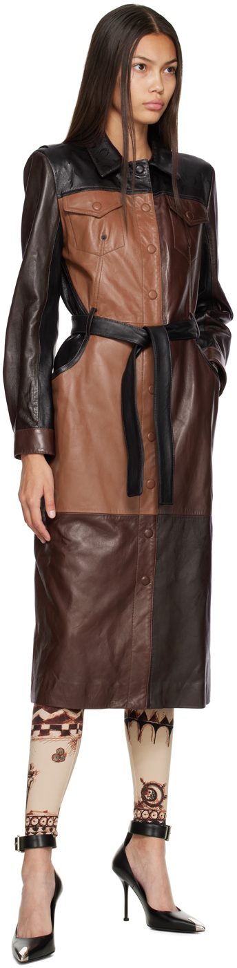 Marine Serre Brown Patchwork Leather Coat Marine Serre
