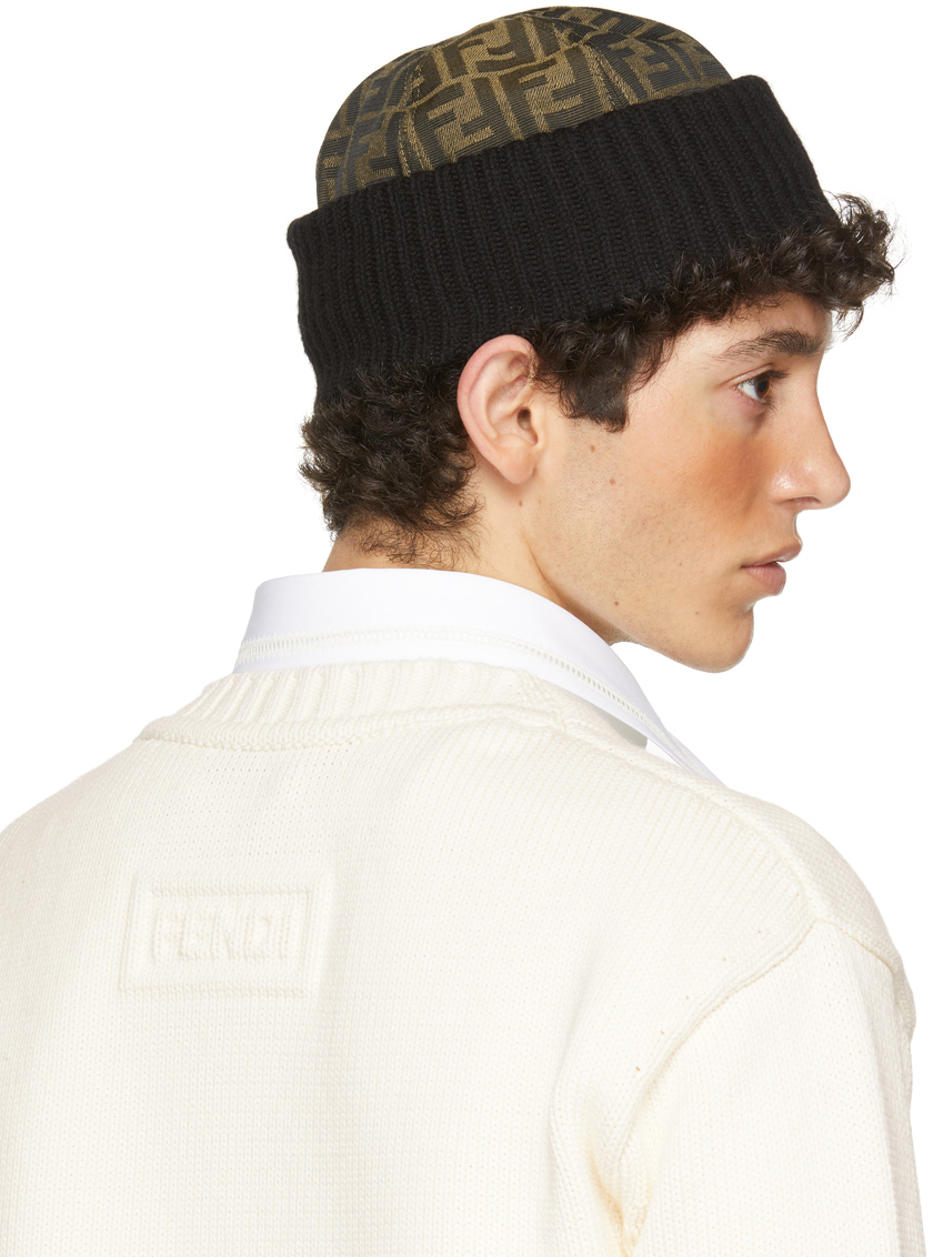 Fendi Black & Brown Jacquard Skullcap Beanie Fendi