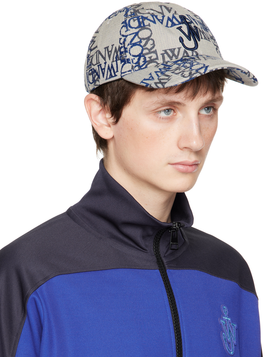 JW Anderson Gray & Blue Logo Grid Cap JW Anderson
