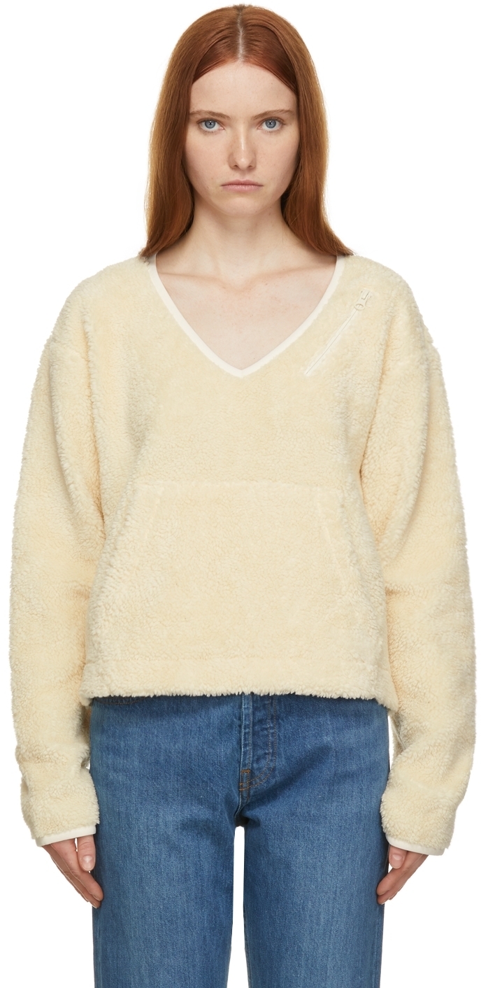 Helmut Lang Off-White Fleece V-Neck Sweater Helmut Lang